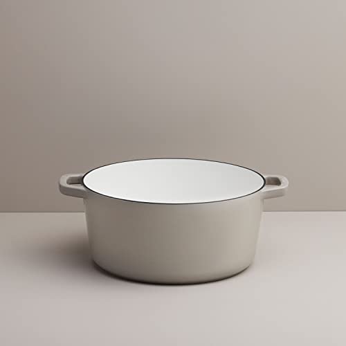 Milo by Kana 5.5-quart Enameled Cast Iron Dutch Oven with Lid | Premium Casserole Cooking Pot | Enamel Coating Inside and Out | Oven Safe and Dishwasher Friendly (Pebble with Gold Knob)