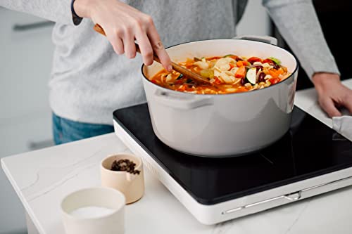 Milo by Kana 5.5-quart Enameled Cast Iron Dutch Oven with Lid | Premium Casserole Cooking Pot | Enamel Coating Inside and Out | Oven Safe and Dishwasher Friendly (Pebble with Gold Knob)