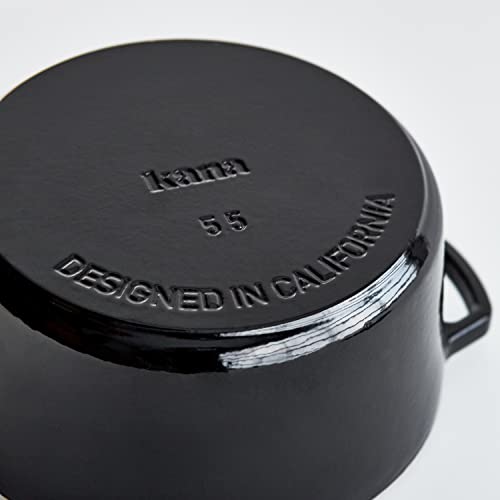 Milo by Kana 5.5-quart Enameled Cast Iron Dutch Oven with Lid | Premium Casserole Cooking Pot | Enamel Coating Inside and Out | Oven Safe and Dishwasher Friendly (Pebble with Gold Knob)
