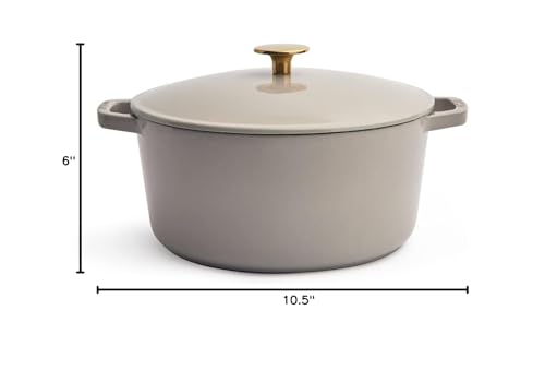 Milo by Kana 5.5-quart Enameled Cast Iron Dutch Oven with Lid | Premium Casserole Cooking Pot | Enamel Coating Inside and Out | Oven Safe and Dishwasher Friendly (Pebble with Gold Knob)