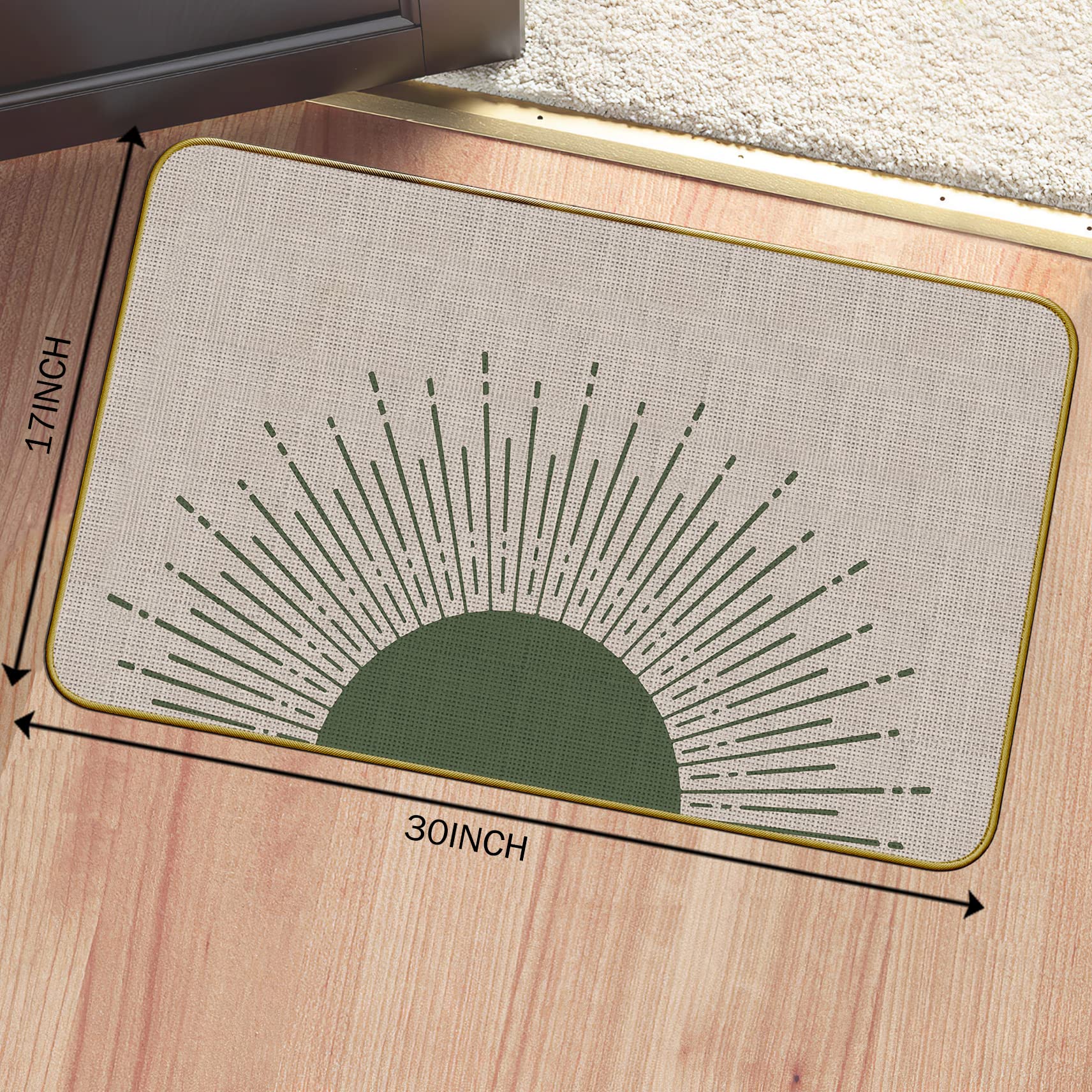 Mingnei Boho Welcome Mat,Boho Doormat,Boho Sun Sunshine Green Kitchen Home Doormat Door Mat,Boho Mid Century Sun Floor Mats for House Front Indoor Inside Outdoor Entryway Rug 30 x 17 Welcome Mat