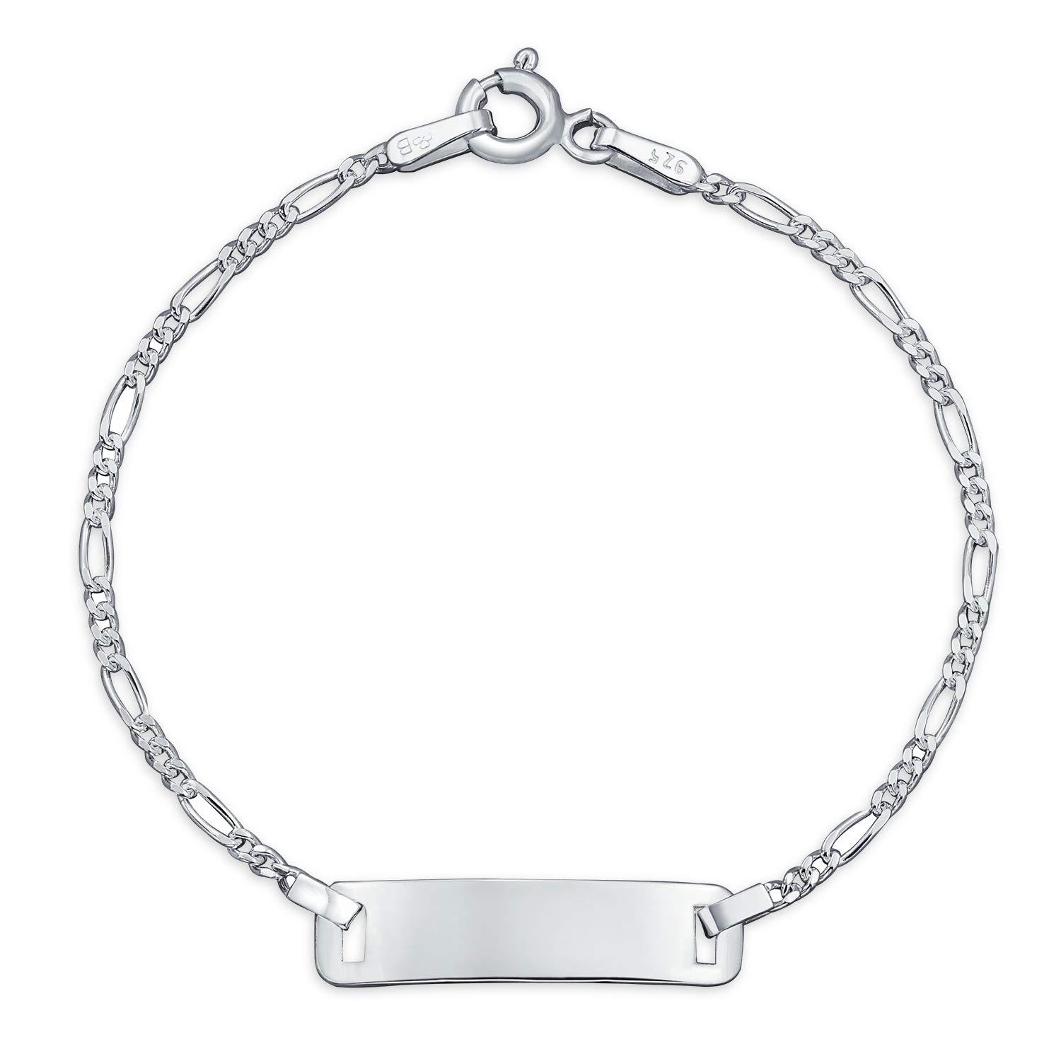 Thin Danity Identification ID Bracelet Figaro Personalized Name Plated Wrist 7 Inch For Women Teens .925 Sterling Silver Custom Engraved