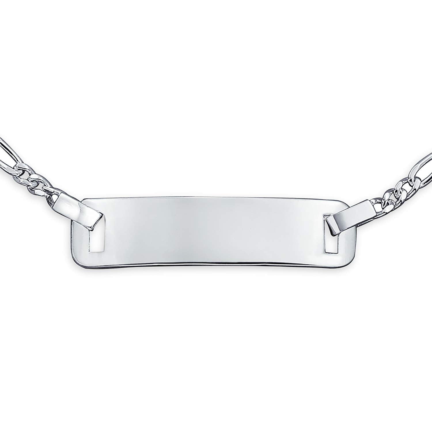 Thin Danity Identification ID Bracelet Figaro Personalized Name Plated Wrist 7 Inch For Women Teens .925 Sterling Silver Custom Engraved
