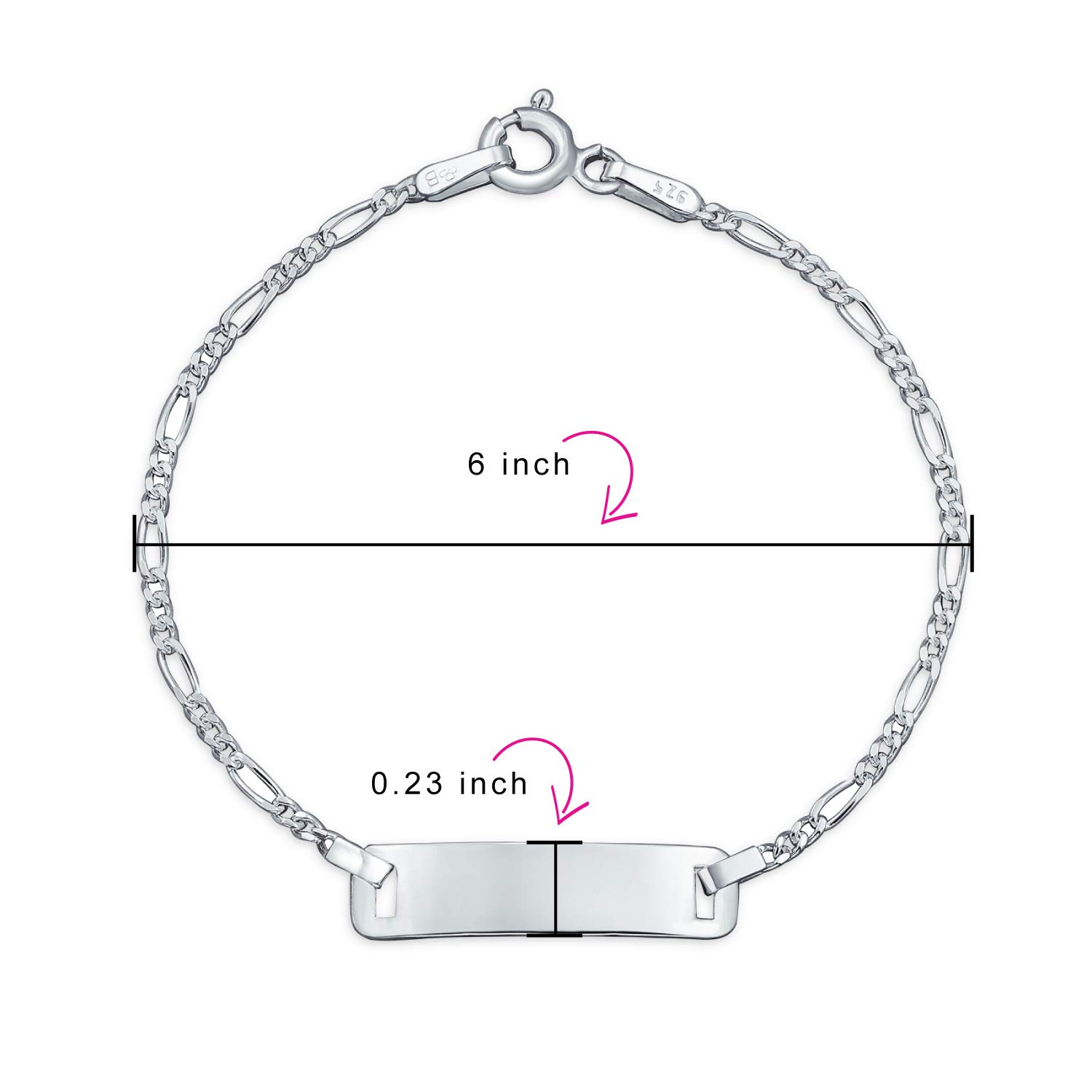 Thin Danity Identification ID Bracelet Figaro Personalized Name Plated Wrist 7 Inch For Women Teens .925 Sterling Silver Custom Engraved