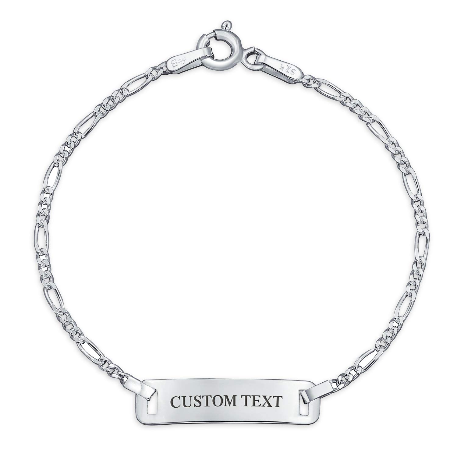 Thin Danity Identification ID Bracelet Figaro Personalized Name Plated Wrist 7 Inch For Women Teens .925 Sterling Silver Custom Engraved