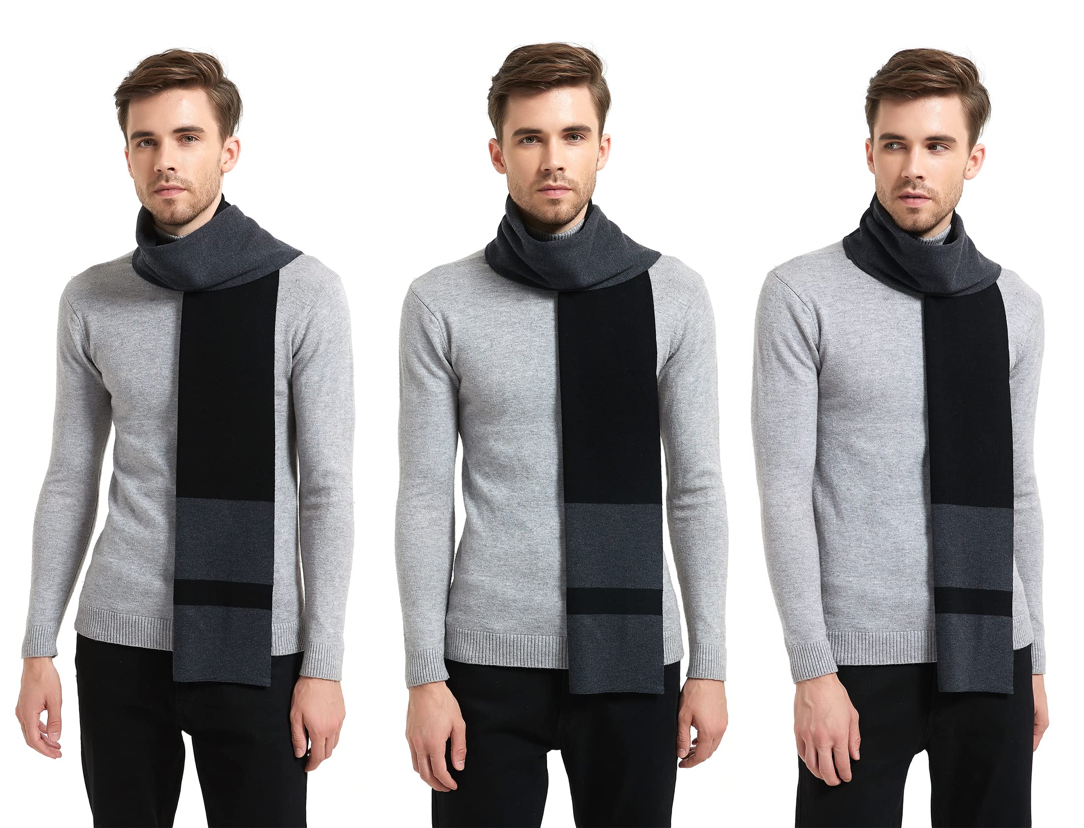 LanHong Men Winter Cashmere Scarf Wool Soft Warm Knitted Casual Scarves for Men