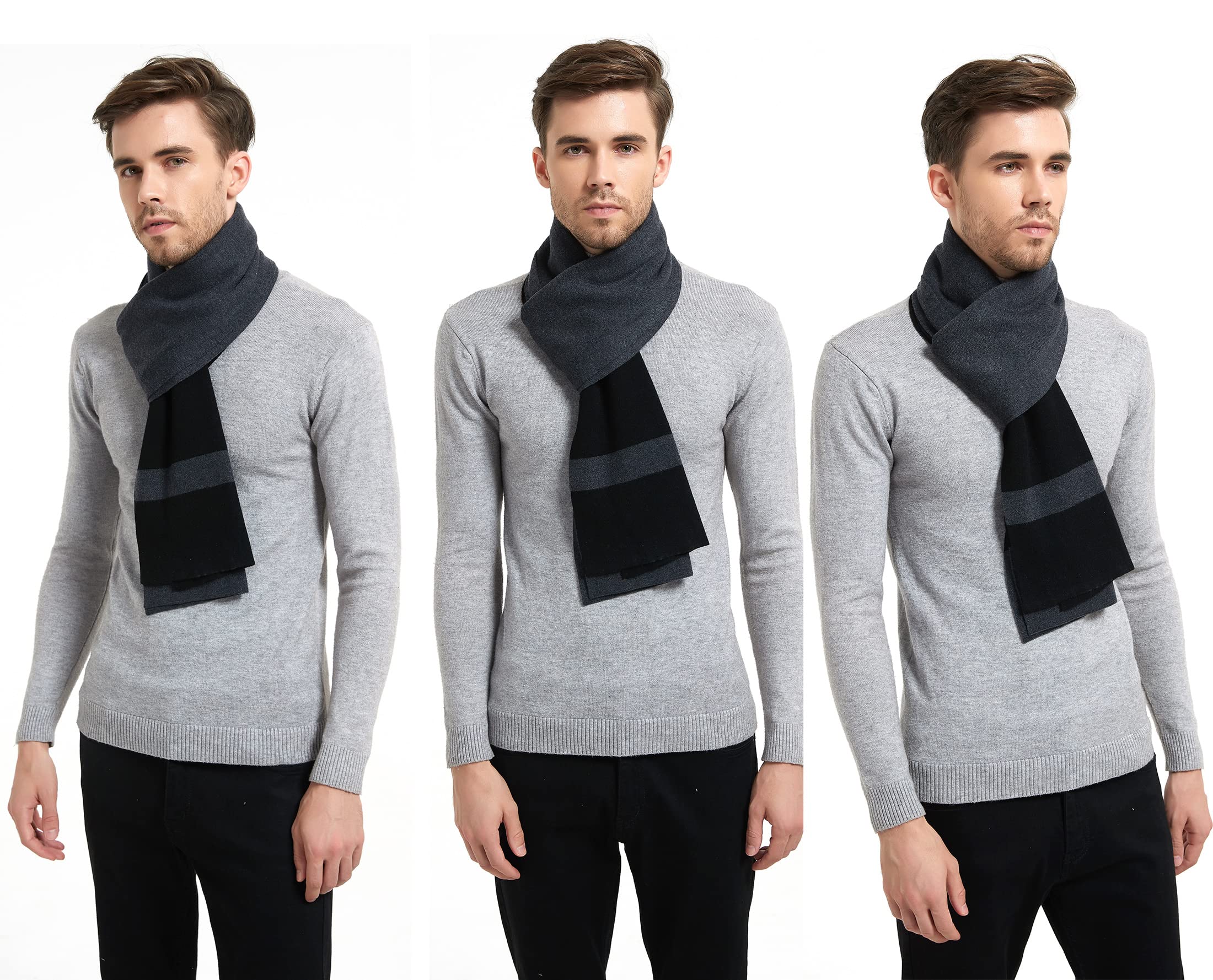 LanHong Men Winter Cashmere Scarf Wool Soft Warm Knitted Casual Scarves for Men