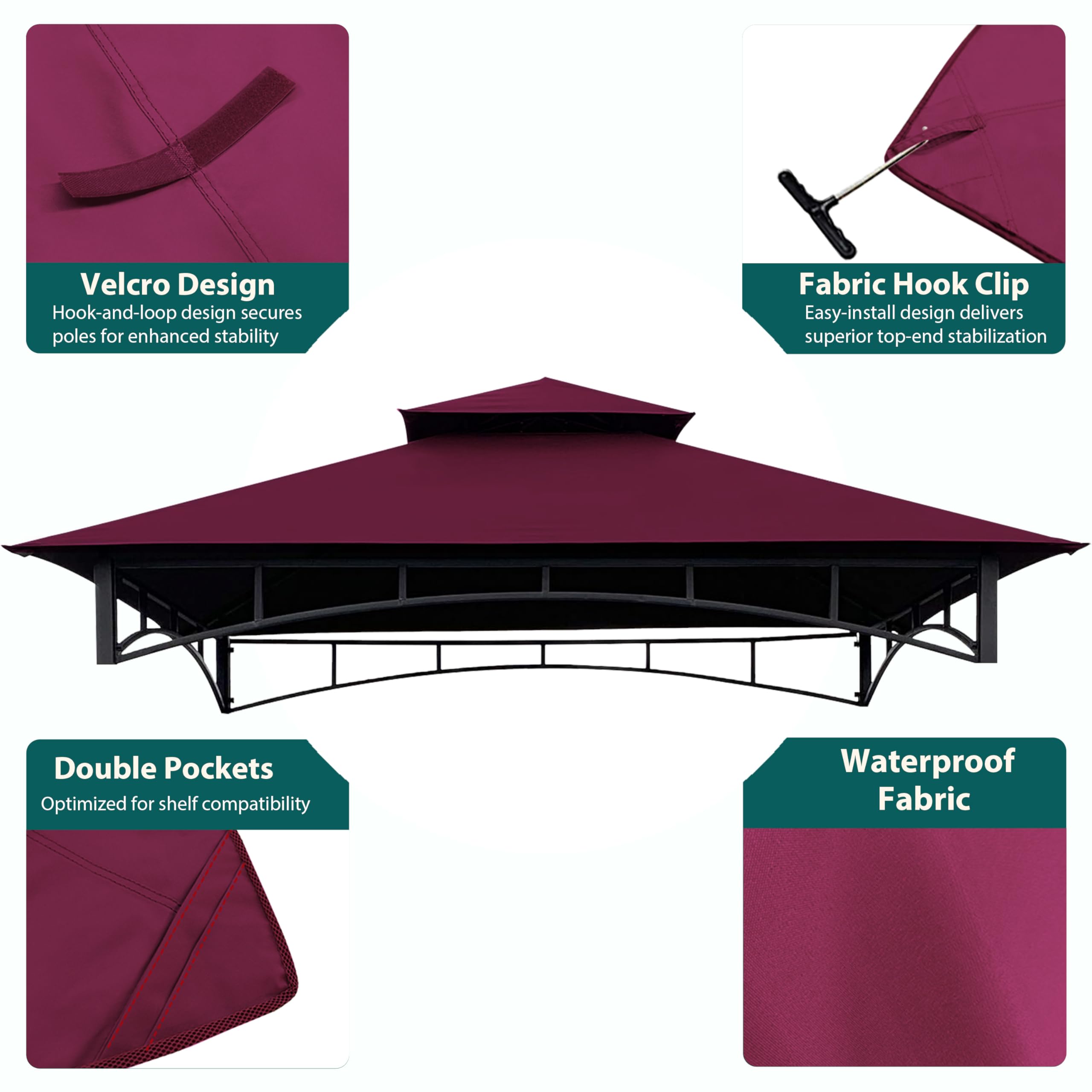 Grill Gazebo Replacement Canopy Roof, 5'x8' Outdoor BBQ Gazebo Top