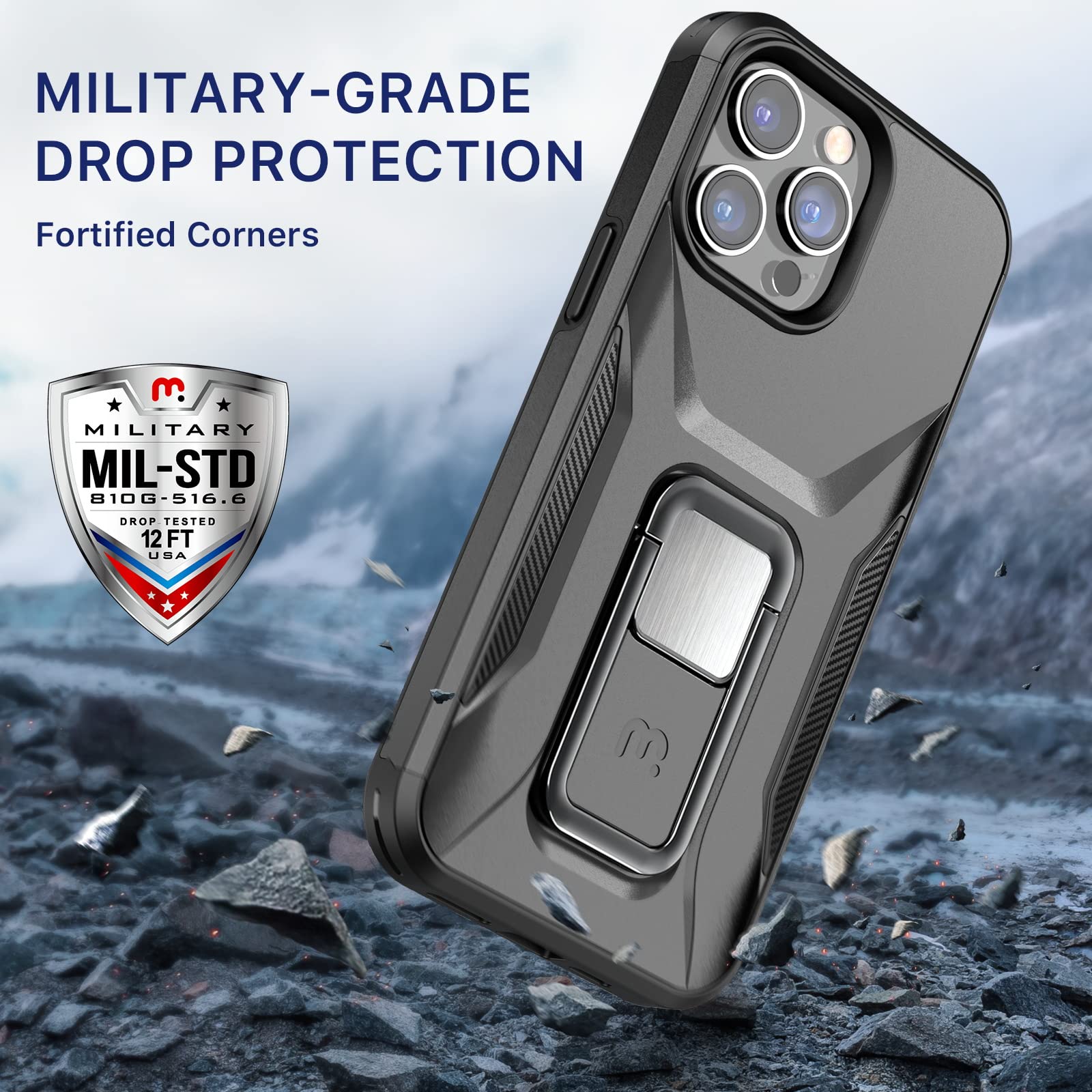 MYBAT Pro Stealth Series Phone Case for iPhone 14 Pro Max Case with Stand 6.7",Support Magnetic Car Mount, Heavy Duty Military Grade Drop Protective Rugged Bumper Armor Covers(Black)
