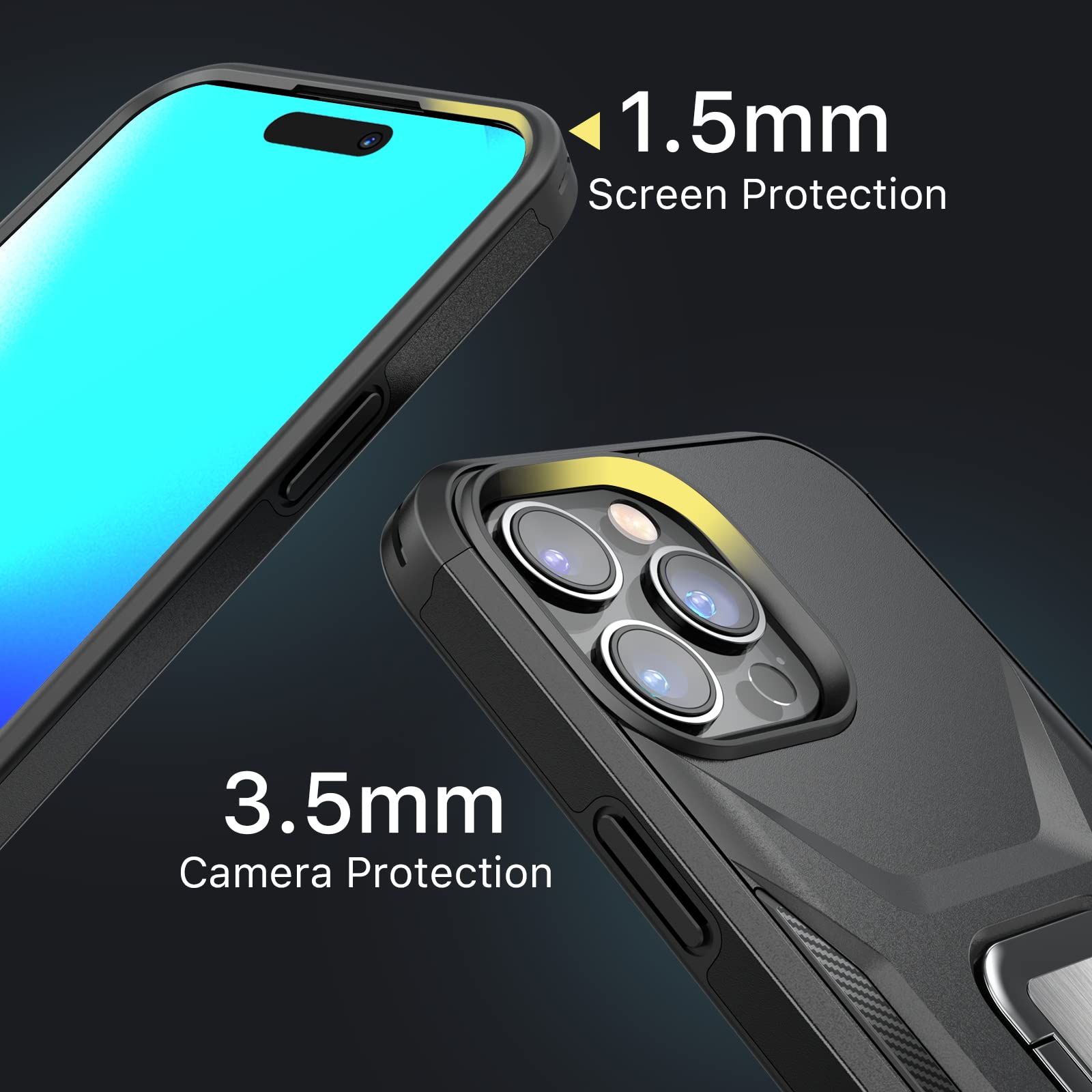 MYBAT Pro Stealth Series Phone Case for iPhone 14 Pro Max Case with Stand 6.7",Support Magnetic Car Mount, Heavy Duty Military Grade Drop Protective Rugged Bumper Armor Covers(Black)