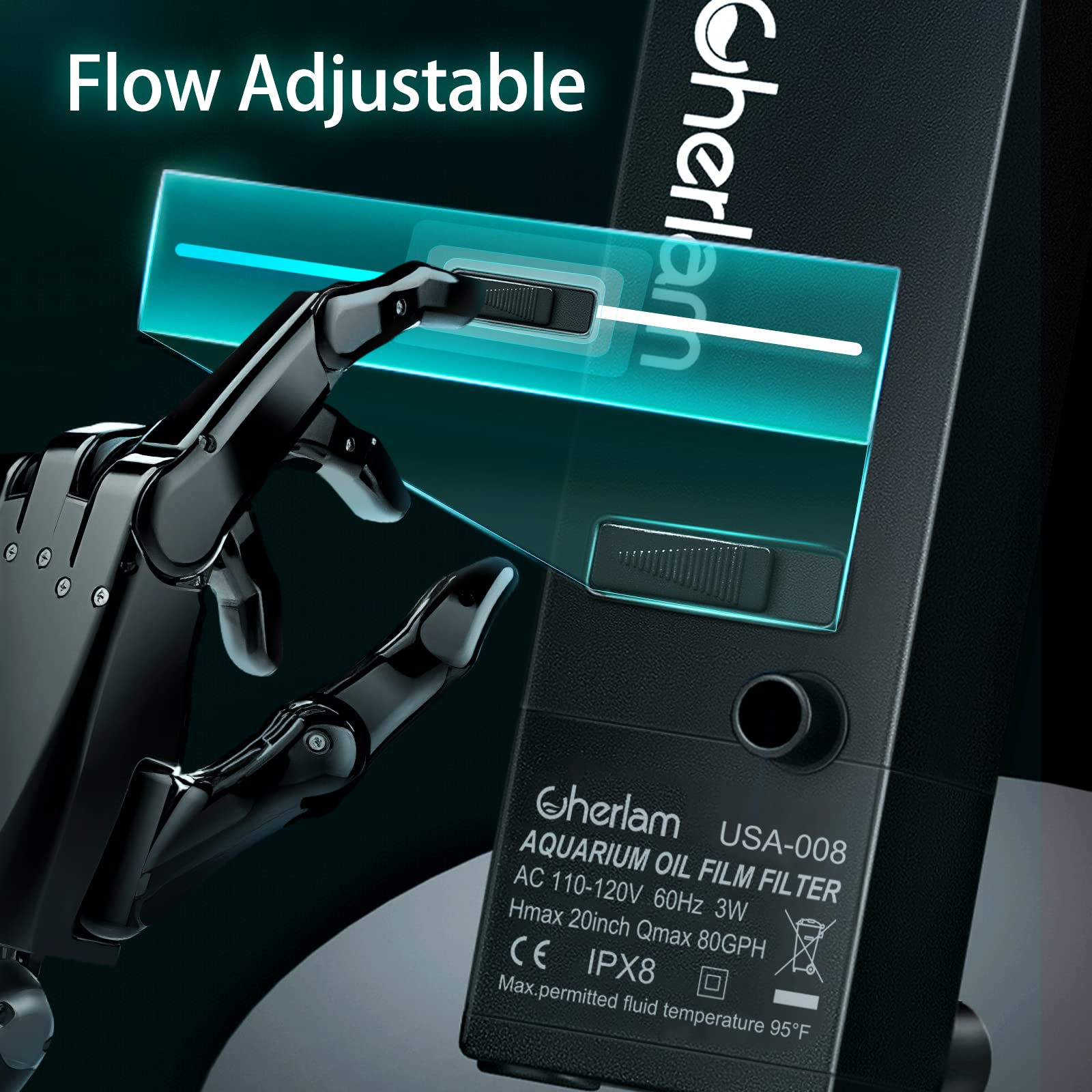 CHERLAM Aquarium Surface Protein Skimmer,3W Fish Tank Protein Skimmer,3 in 1 Aquarium Oil Skimmer for Sea and Fresh Water, Internal Filter Wall Mounted Fish Tank Surface Protein Skimmer