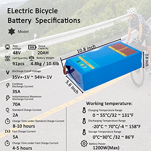 Ebike Battery, 48V/20AH 35amp Lithium Battery Pack Li ion Battery for 2000W Motor Electric Bike Bicycle Scooter with 2A Charger