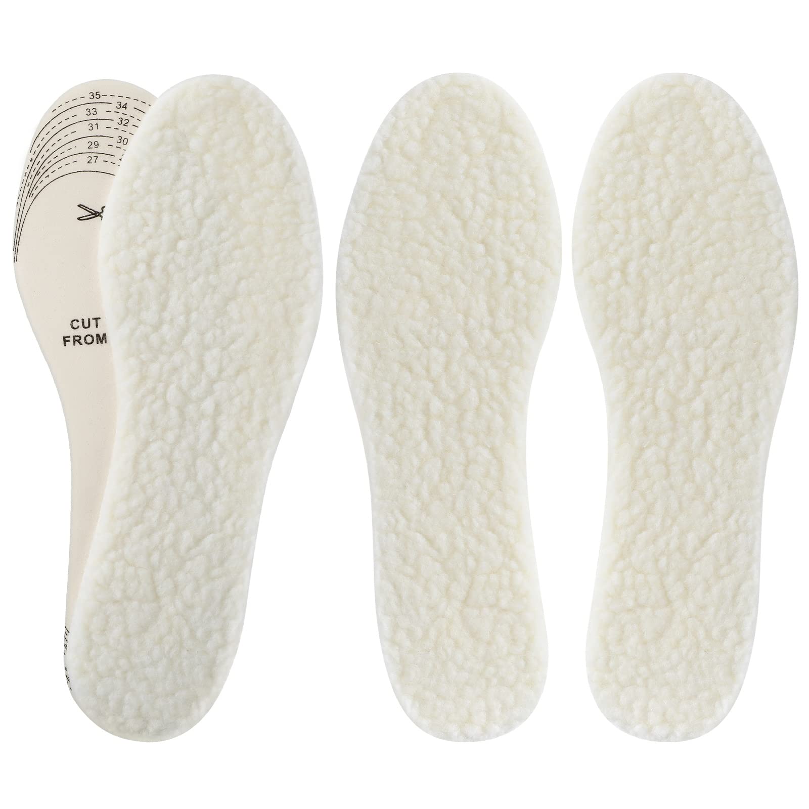 2 Pair Winter Shoe Insoles for Kids Wool Fleece Insoles Sheep Wool Shoe Insert Fluffy Wool Flat Brioche for Sneakers and Boots, Warm and Soft, Beige