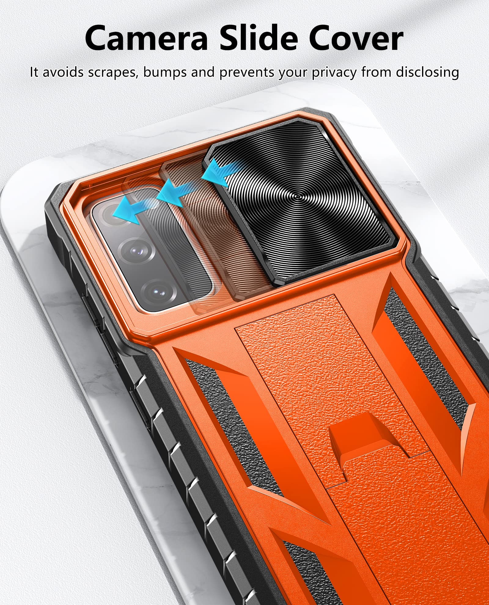 WTYOO for Samsung Galaxy S20-FE Case: Military Grade Drop Proof Protection Mobile Cover with Kickstand | Matte Textured Rugged Shockproof TPU | Protective Phone Case for Samsung S20 FE 5G - Orange