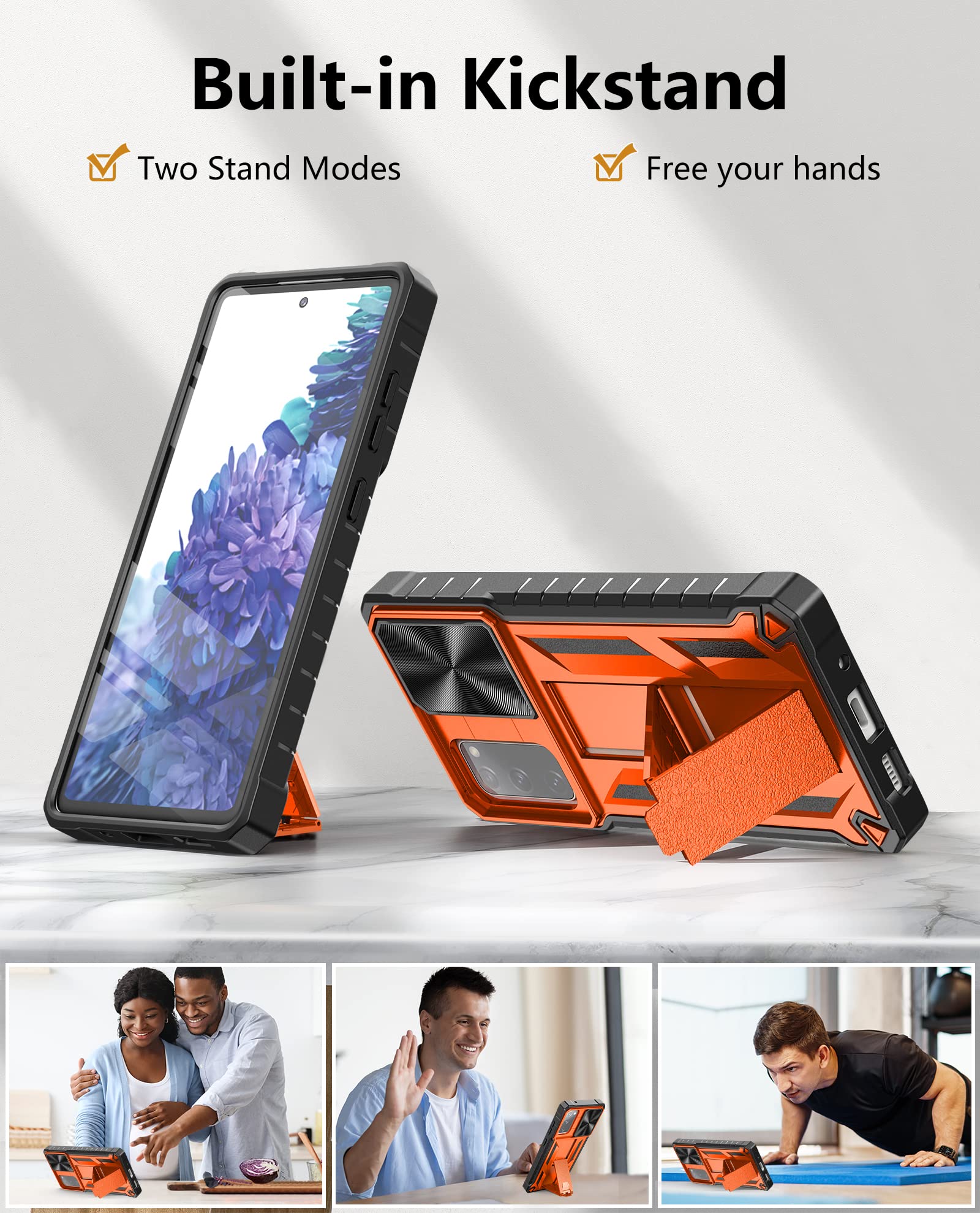 WTYOO for Samsung Galaxy S20-FE Case: Military Grade Drop Proof Protection Mobile Cover with Kickstand | Matte Textured Rugged Shockproof TPU | Protective Phone Case for Samsung S20 FE 5G - Orange