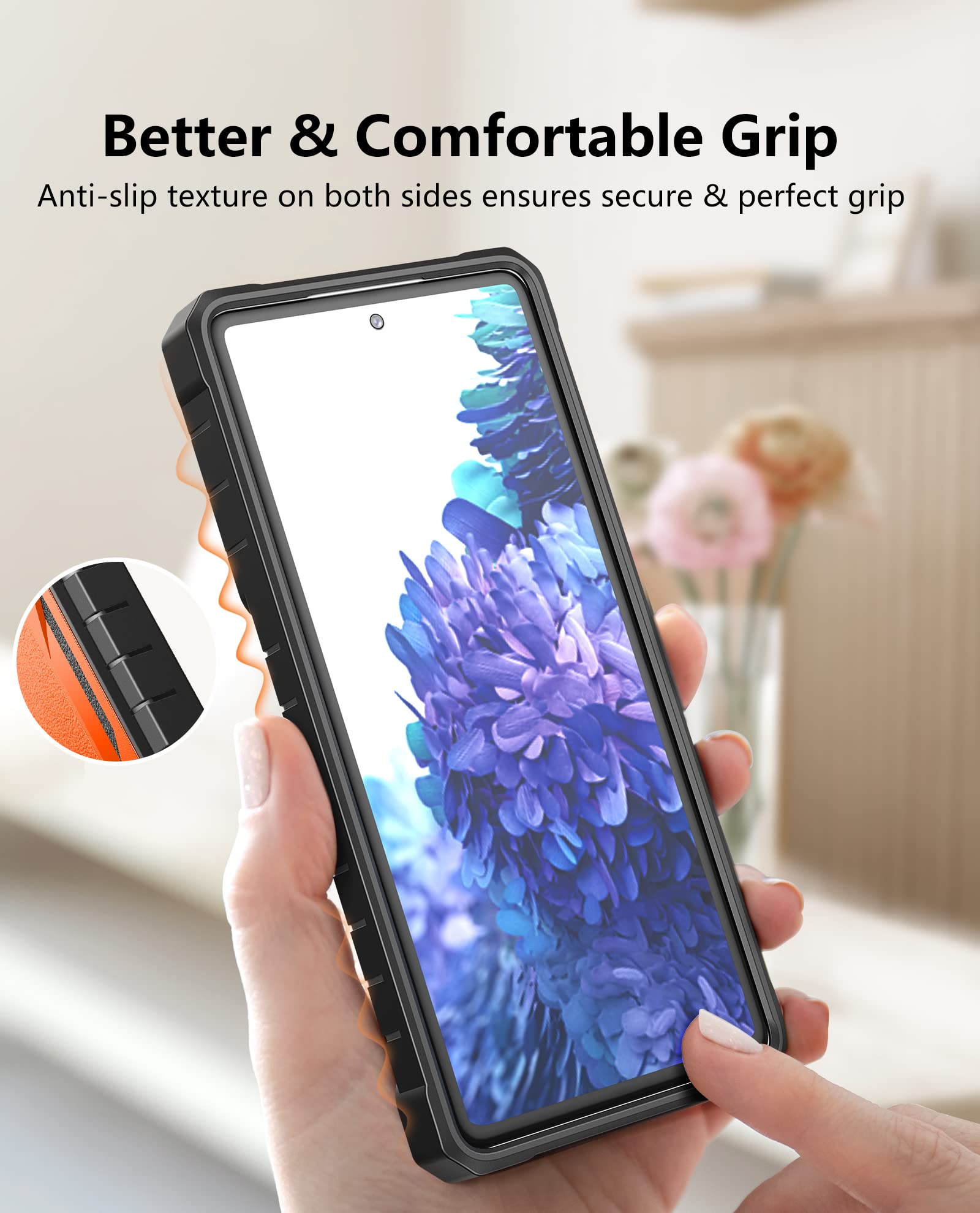 WTYOO for Samsung Galaxy S20-FE Case: Military Grade Drop Proof Protection Mobile Cover with Kickstand | Matte Textured Rugged Shockproof TPU | Protective Phone Case for Samsung S20 FE 5G - Orange