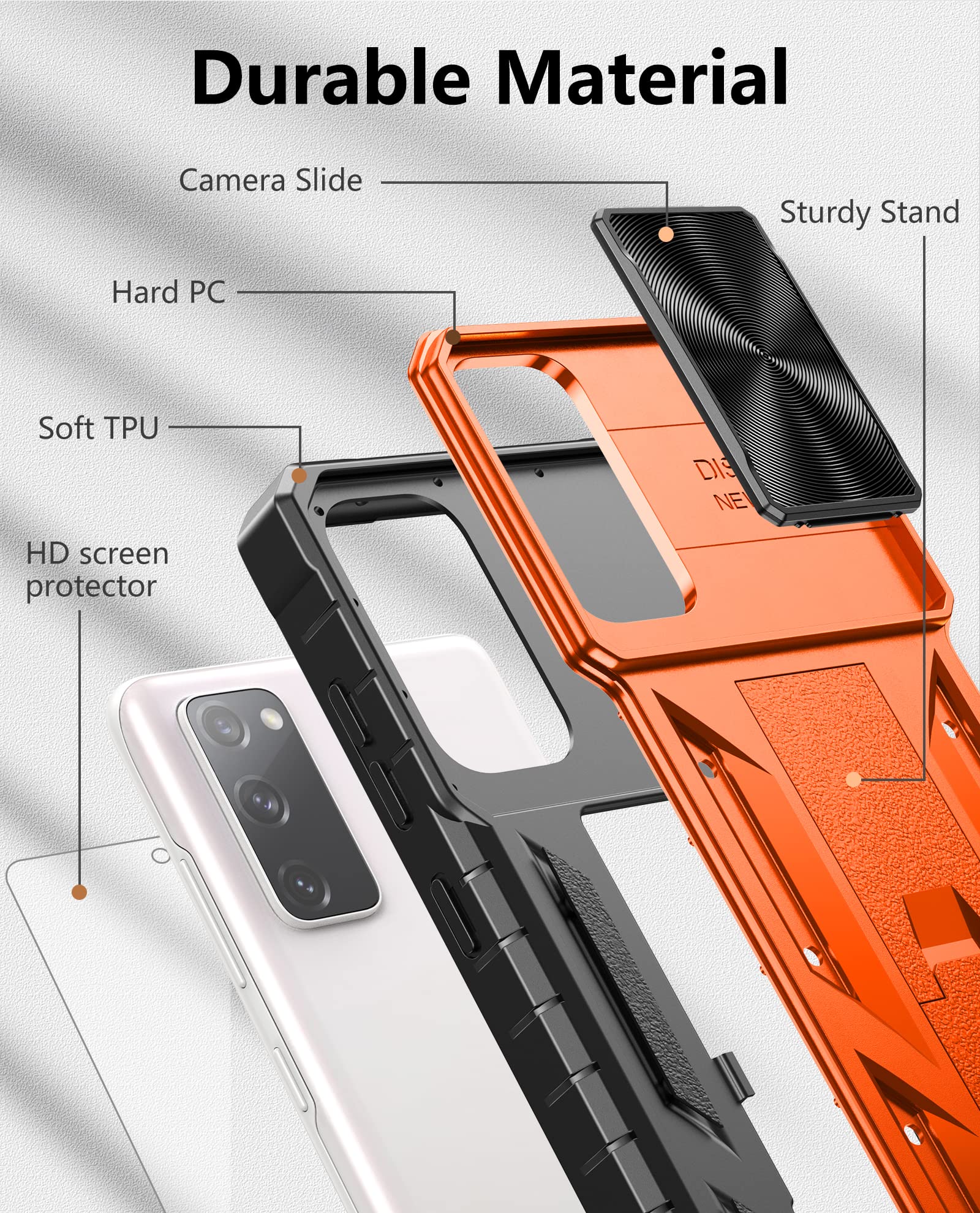 WTYOO for Samsung Galaxy S20-FE Case: Military Grade Drop Proof Protection Mobile Cover with Kickstand | Matte Textured Rugged Shockproof TPU | Protective Phone Case for Samsung S20 FE 5G - Orange