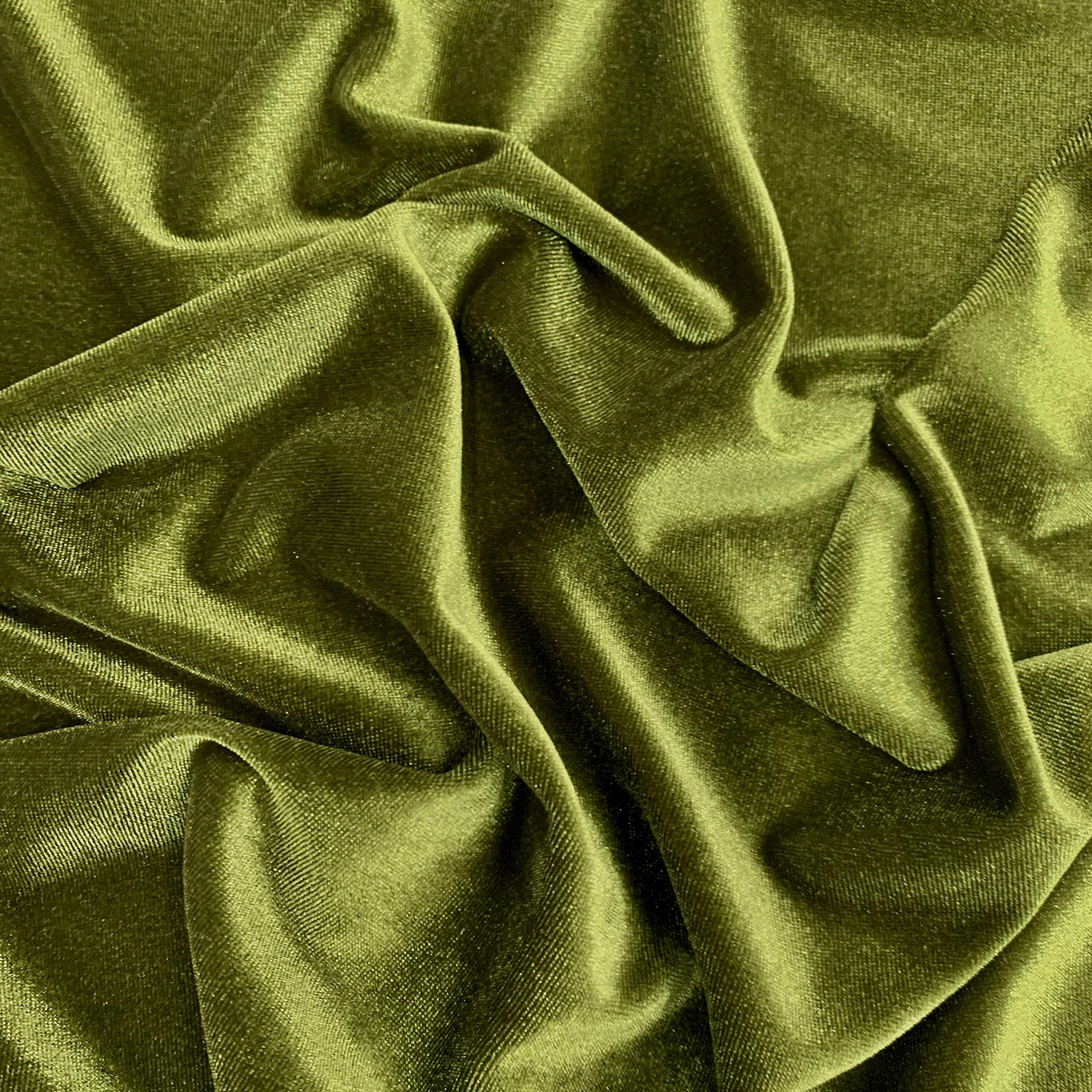New Fabrics Daily Princess Olive Green Polyester Spandex Stretch Velvet Fabric for Bows, Head Wraps, Top Knots, Scrunchies, Clothes, Costumes, Crafts Yard (58x36'')
