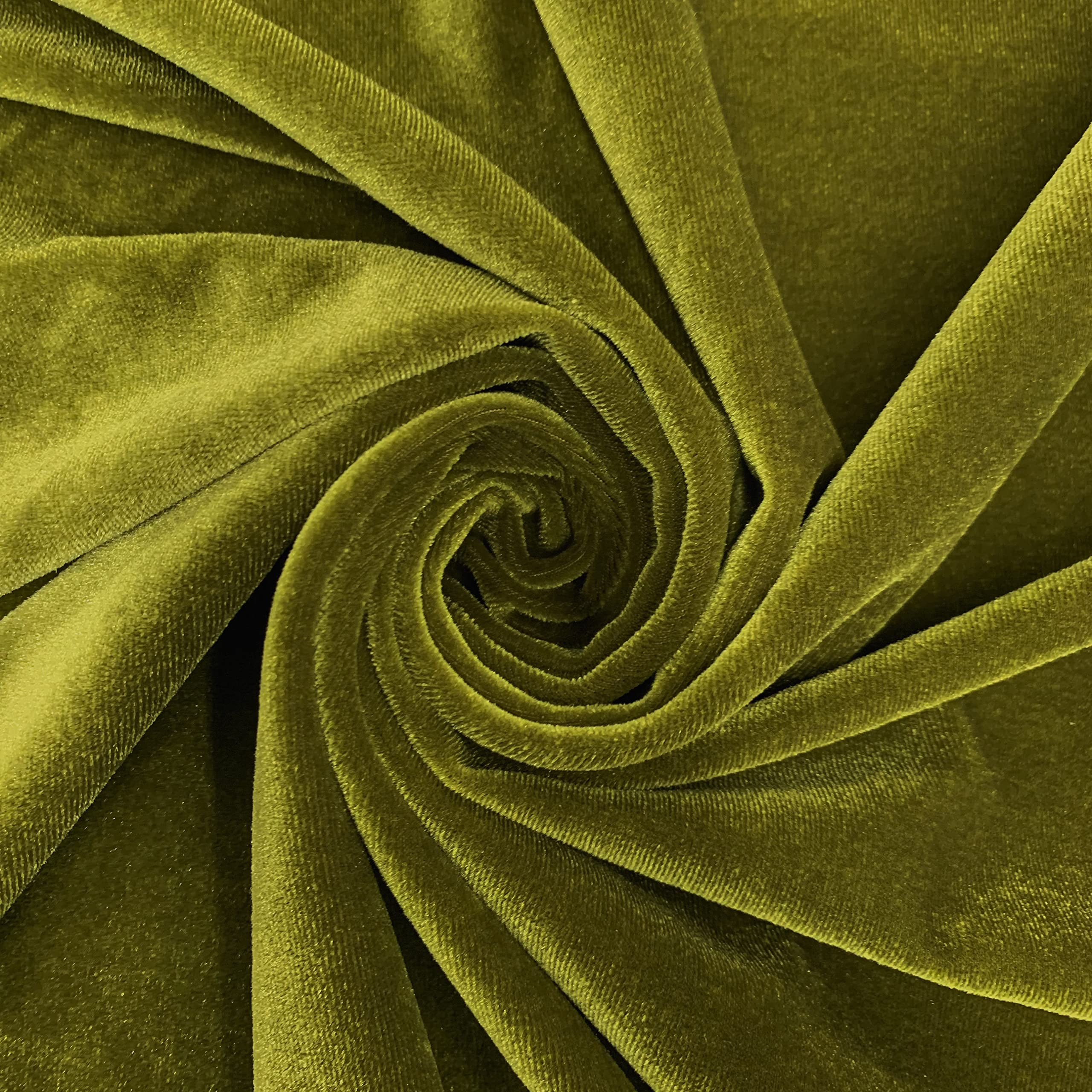New Fabrics Daily Princess Olive Green Polyester Spandex Stretch Velvet Fabric for Bows, Head Wraps, Top Knots, Scrunchies, Clothes, Costumes, Crafts Yard (58x36'')