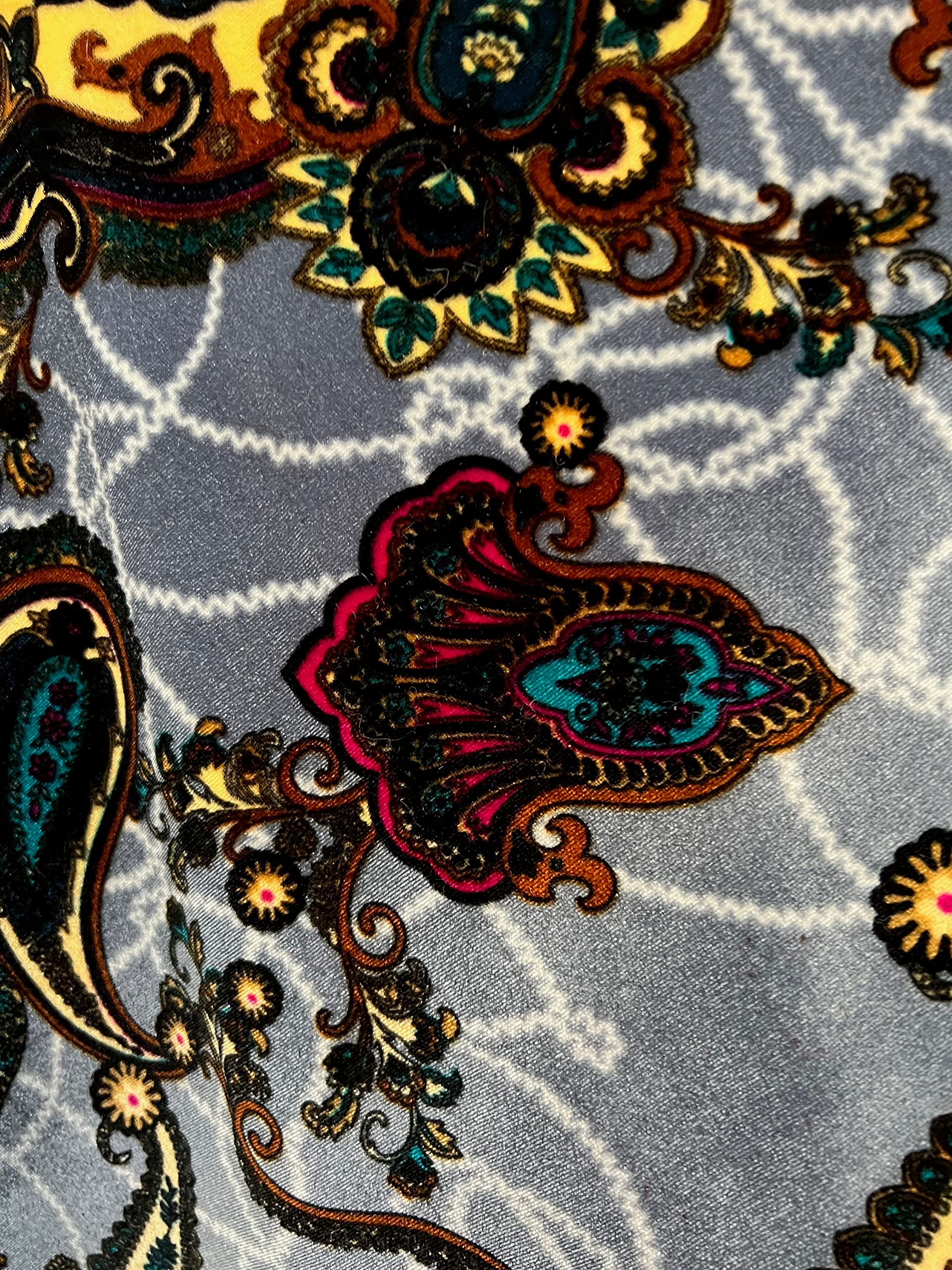 Sutton Paisley 7 Print on Polyester Stretch Velvet Fabric by The Yard for Bows, Head Wraps, Top Knots, Scrunchies, Clothes, Costumes, Crafts