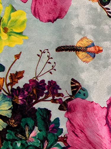 Beatrice Floral Print 8 on Aqua Polyester Crushed Stretch Velvet Fabric for Bows, Topknot, Scrunchies, Clothes, Costumes, Crafts - 10168