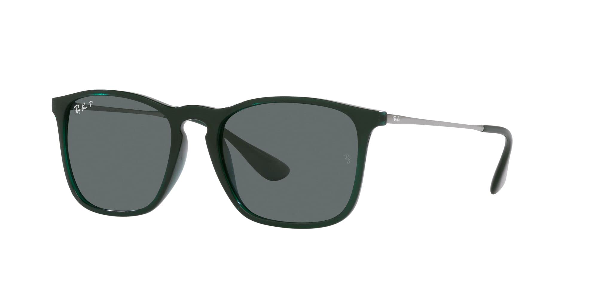 Ray-Ban RB4187 Chris Square Sunglasses, Transparent Green/Dark Grey Polarized, 54 mm