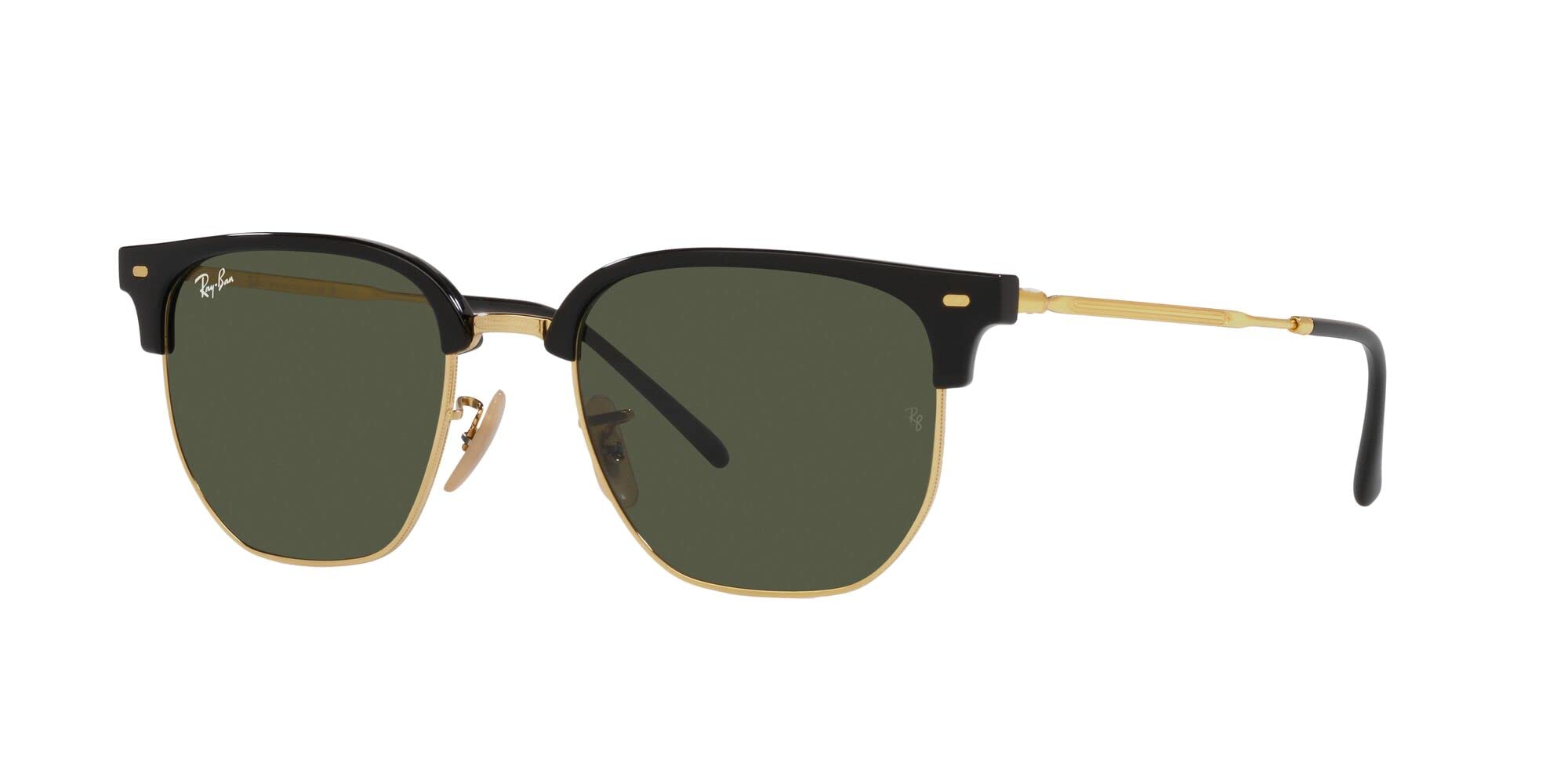 Ray-Ban RB4416F New Clubmaster Low Bridge Fit Square Sunglasses, Black on Gold/Green, 55 mm