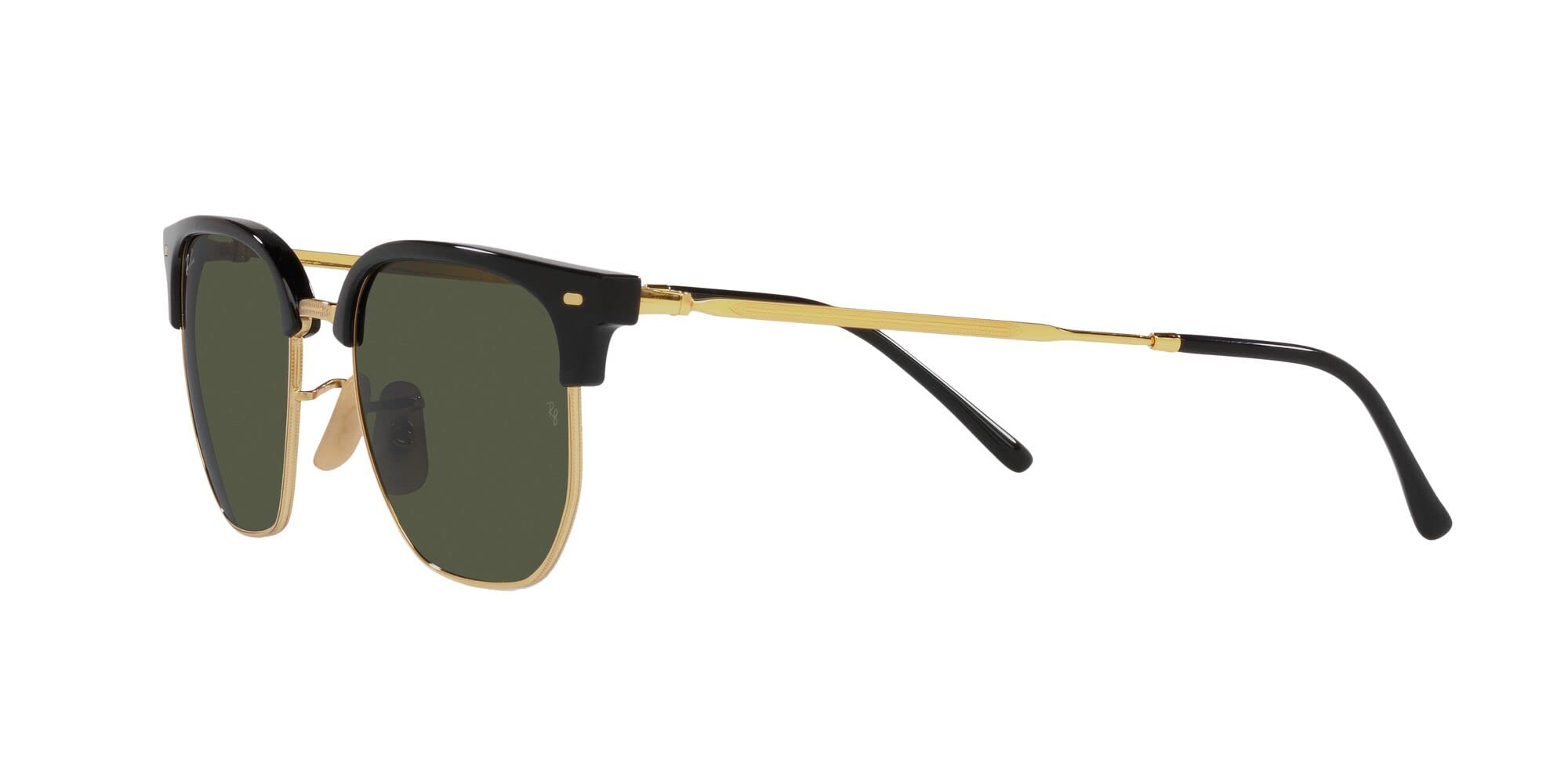 Ray-Ban RB4416F New Clubmaster Low Bridge Fit Square Sunglasses, Black on Gold/Green, 55 mm