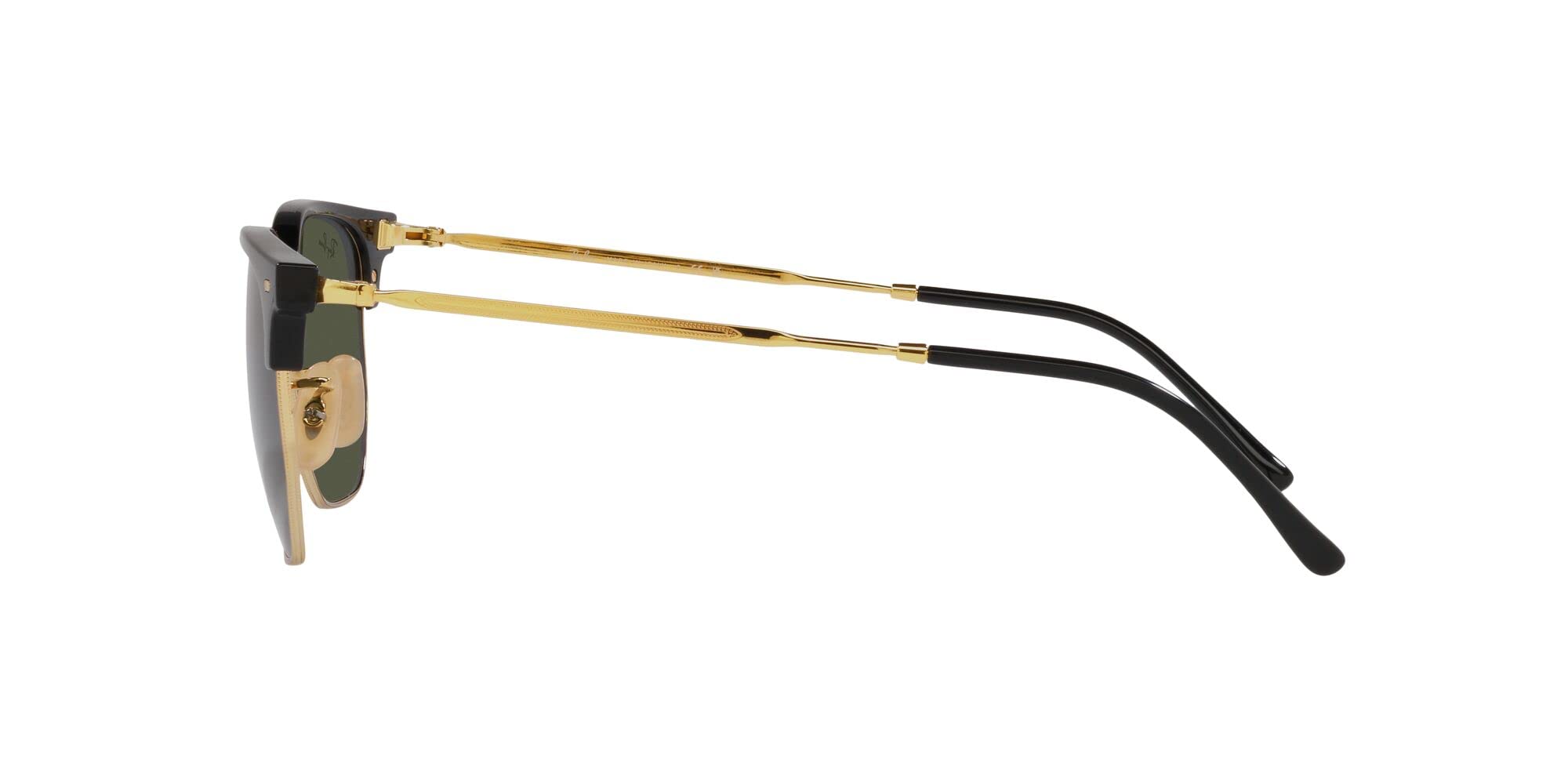 Ray-Ban RB4416F New Clubmaster Low Bridge Fit Square Sunglasses, Black on Gold/Green, 55 mm