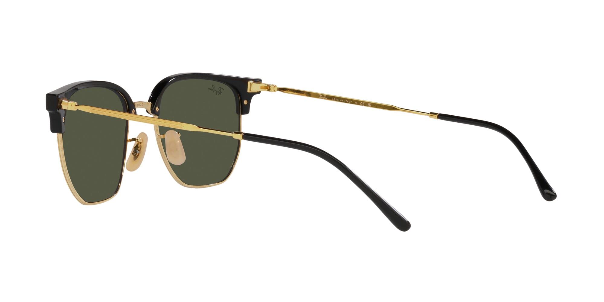 Ray-Ban RB4416F New Clubmaster Low Bridge Fit Square Sunglasses, Black on Gold/Green, 55 mm