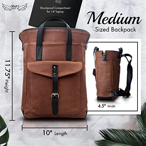 ORNA'S LEATHER ART | SWAN Everyday leather backpack for Women. Practical, Stylish and Spacious Women’s Bag. Real Leather in A Chic Backpack And Contemporary Design, (LIGHT BROWN)