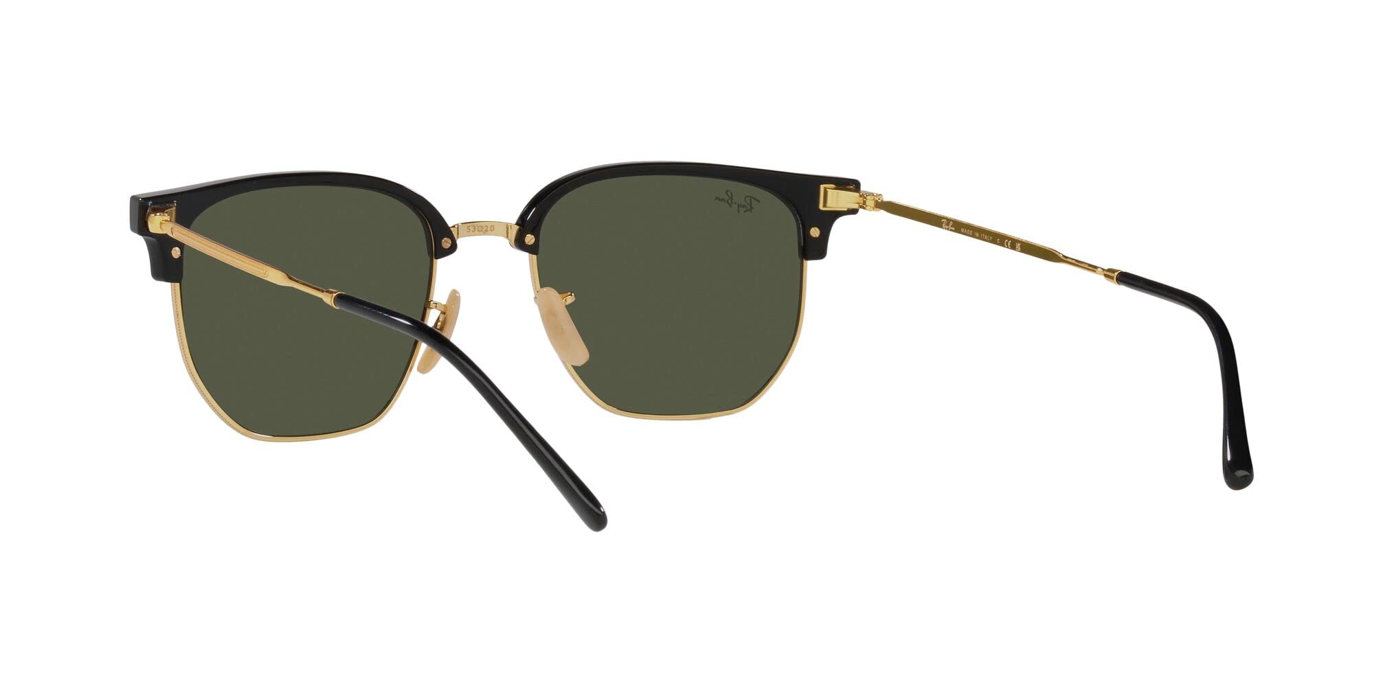 Ray-Ban RB4416F New Clubmaster Low Bridge Fit Square Sunglasses, Black on Gold/Green, 55 mm