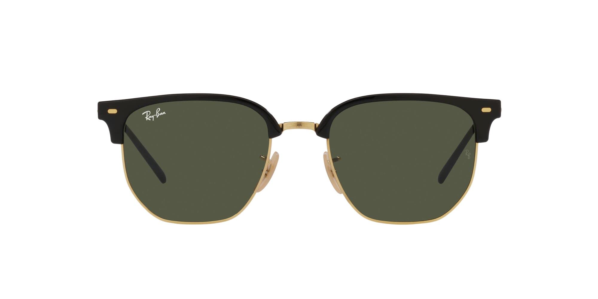 Ray-Ban RB4416F New Clubmaster Low Bridge Fit Square Sunglasses, Black on Gold/Green, 55 mm