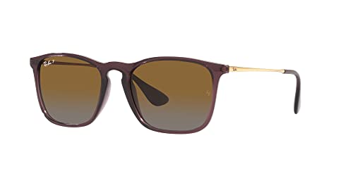 Ray-Ban Men's RB4187F Chris Low Bridge Fit Square Sunglasses, Transparent Brown/Grey Gradient Polarized, 54 mm