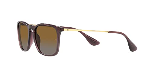 Ray-Ban Men's RB4187F Chris Low Bridge Fit Square Sunglasses, Transparent Brown/Grey Gradient Polarized, 54 mm