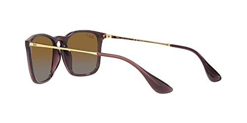 Ray-Ban Men's RB4187F Chris Low Bridge Fit Square Sunglasses, Transparent Brown/Grey Gradient Polarized, 54 mm