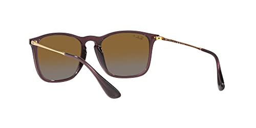 Ray-Ban Men's RB4187F Chris Low Bridge Fit Square Sunglasses, Transparent Brown/Grey Gradient Polarized, 54 mm