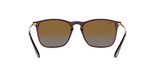 Ray-Ban Men's RB4187F Chris Low Bridge Fit Square Sunglasses, Transparent Brown/Grey Gradient Polarized, 54 mm