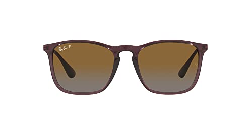 Ray-Ban Men's RB4187F Chris Low Bridge Fit Square Sunglasses, Transparent Brown/Grey Gradient Polarized, 54 mm