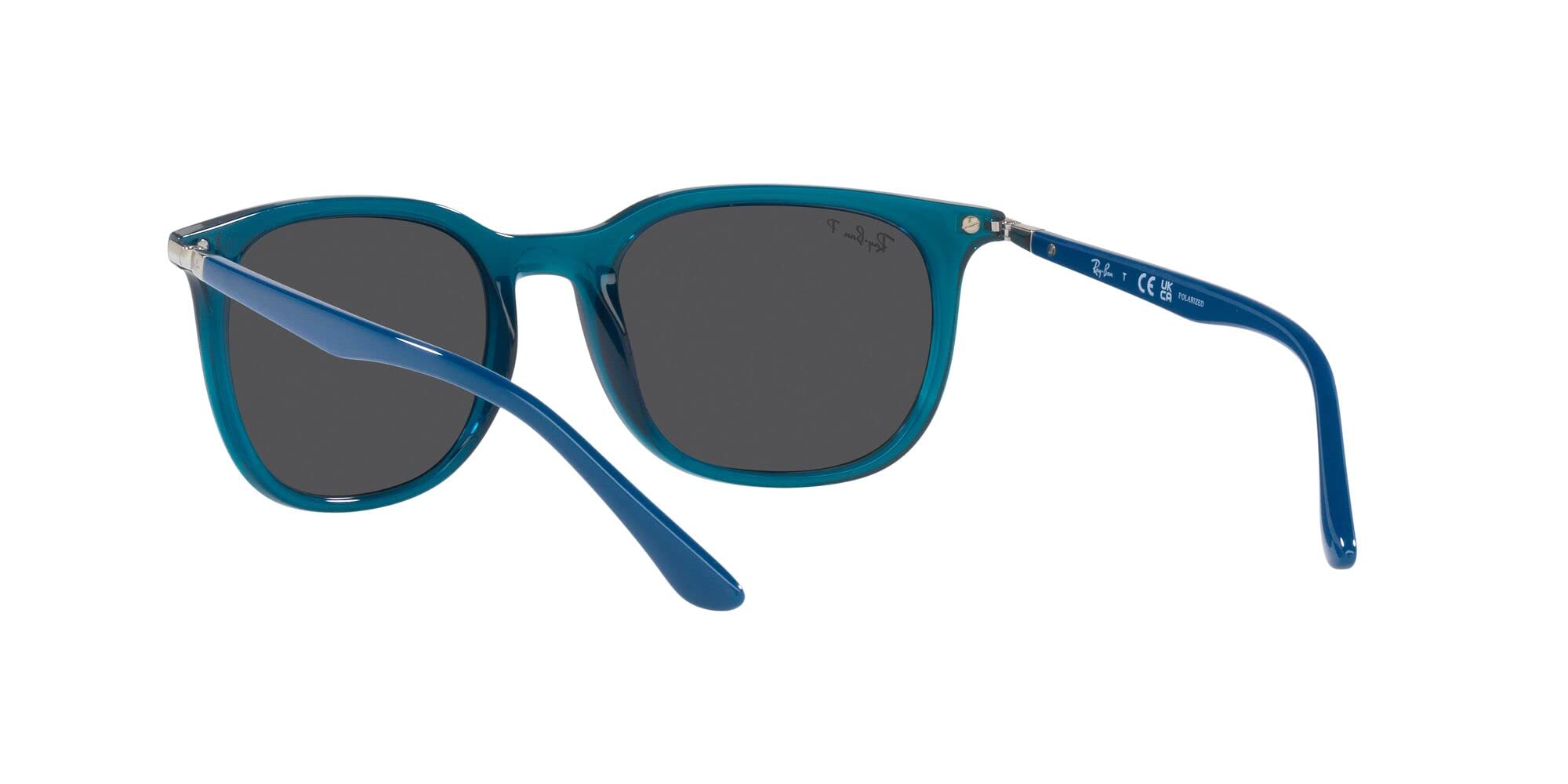 Ray-Ban RB4386F Low Bridge Fit Square Sunglasses, Transparent Turquoise/Polarized Dark Grey, 55 mm