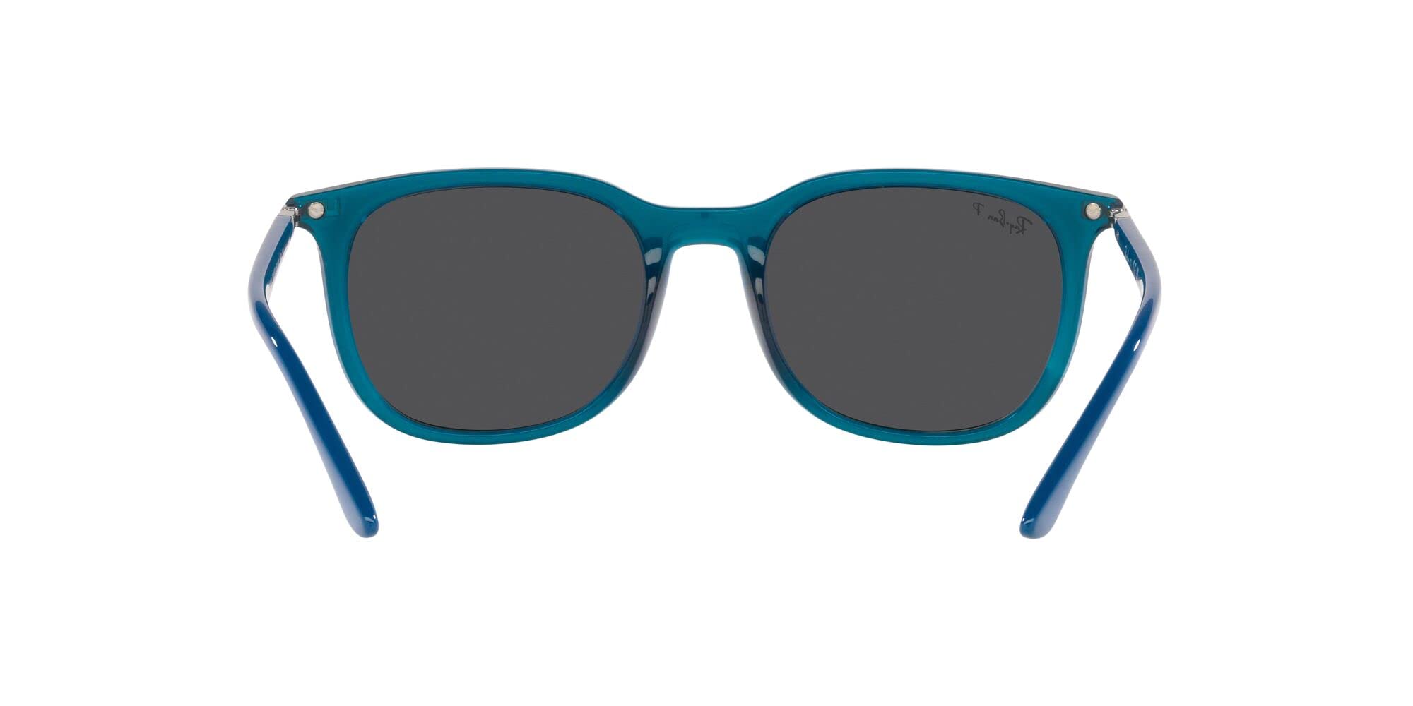 Ray-Ban RB4386F Low Bridge Fit Square Sunglasses, Transparent Turquoise/Polarized Dark Grey, 55 mm