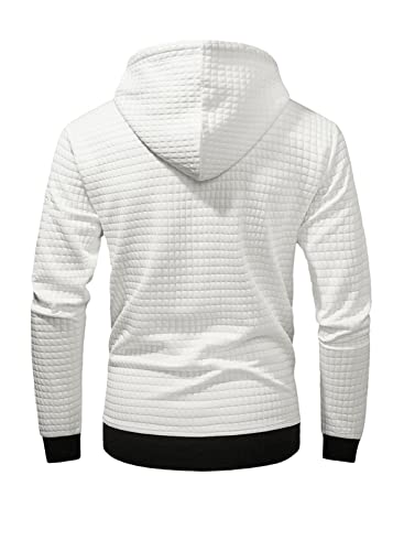 JMIERR Hoodies for Men Pullover Casual Plaid Jacquard Drawstring Long Sleeve Hooded Waffle Knit Sweatshirts, US 40(M), White