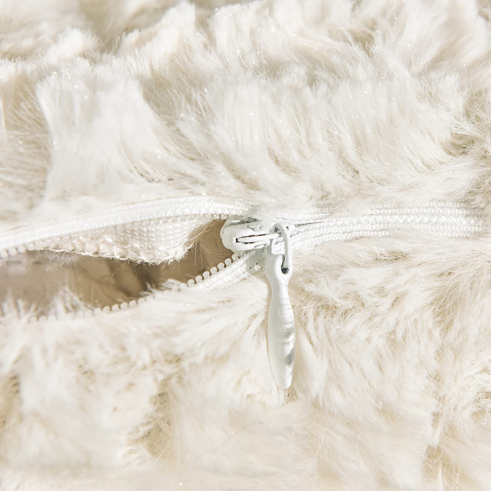 YUSOKI Luxury Faux Fur Throw Pillow Covers-18 x18,Set of 2-Boho Furry Fuzzy Fluffy Cozy Pillow Cases for Sofa Couch Bedroom Without Insert(Ivory,18"x18")