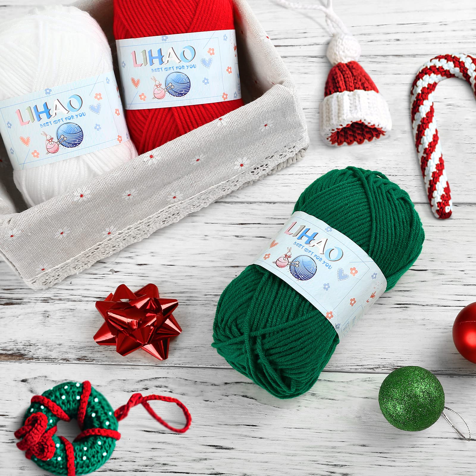 LIHAO 3 Skeins Yarn for Knitting Christmas Themed Yarn for DIY Xmas Crochet Crafts - 100% Acrylic, 50g