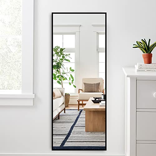 NeuType 59"x 16" Full Length Mirror Aluminum Alloy Thin Frame Floor Mirror Wall Mirror Dressing Mirror Hanging or Leaning Against Wall, Bedroom Mirror Full Body Mirror Black with Stand