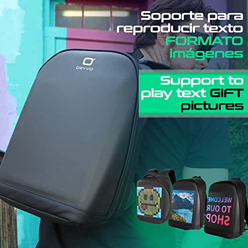 Black Smart LED Backpack, Customizable Laptop Backpack, Travel Laptop Backpack For Adult and College Students. Need Plug in the power bank to use,15.5Inch laptop.18L