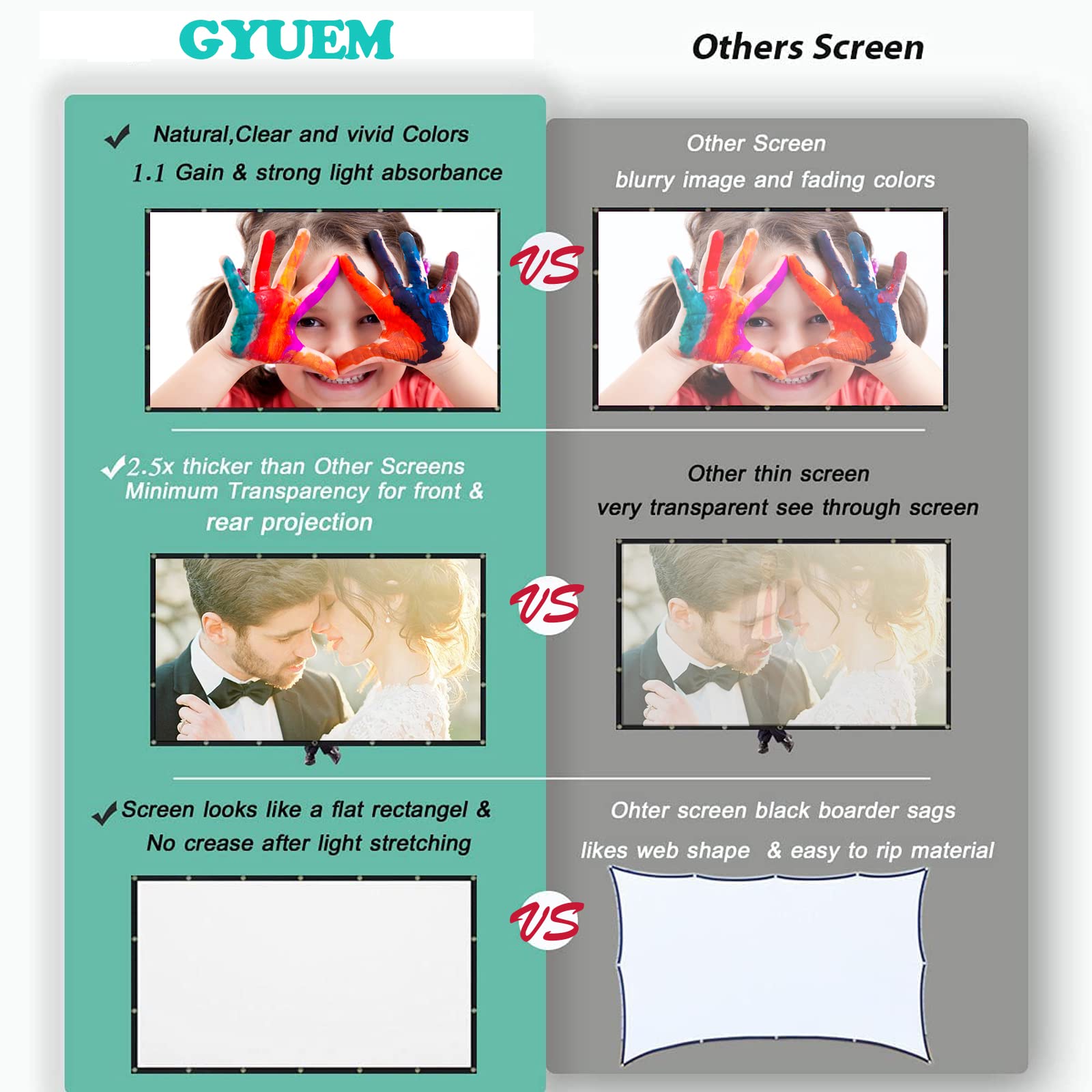 GYUEM 100 inch Projector Screen with Stand, Portable Front & Rear Projection Screen, 4K HD 16:9 Screen Outdoors and Indoors, Setup in Minutes, Home Theater, Presentation