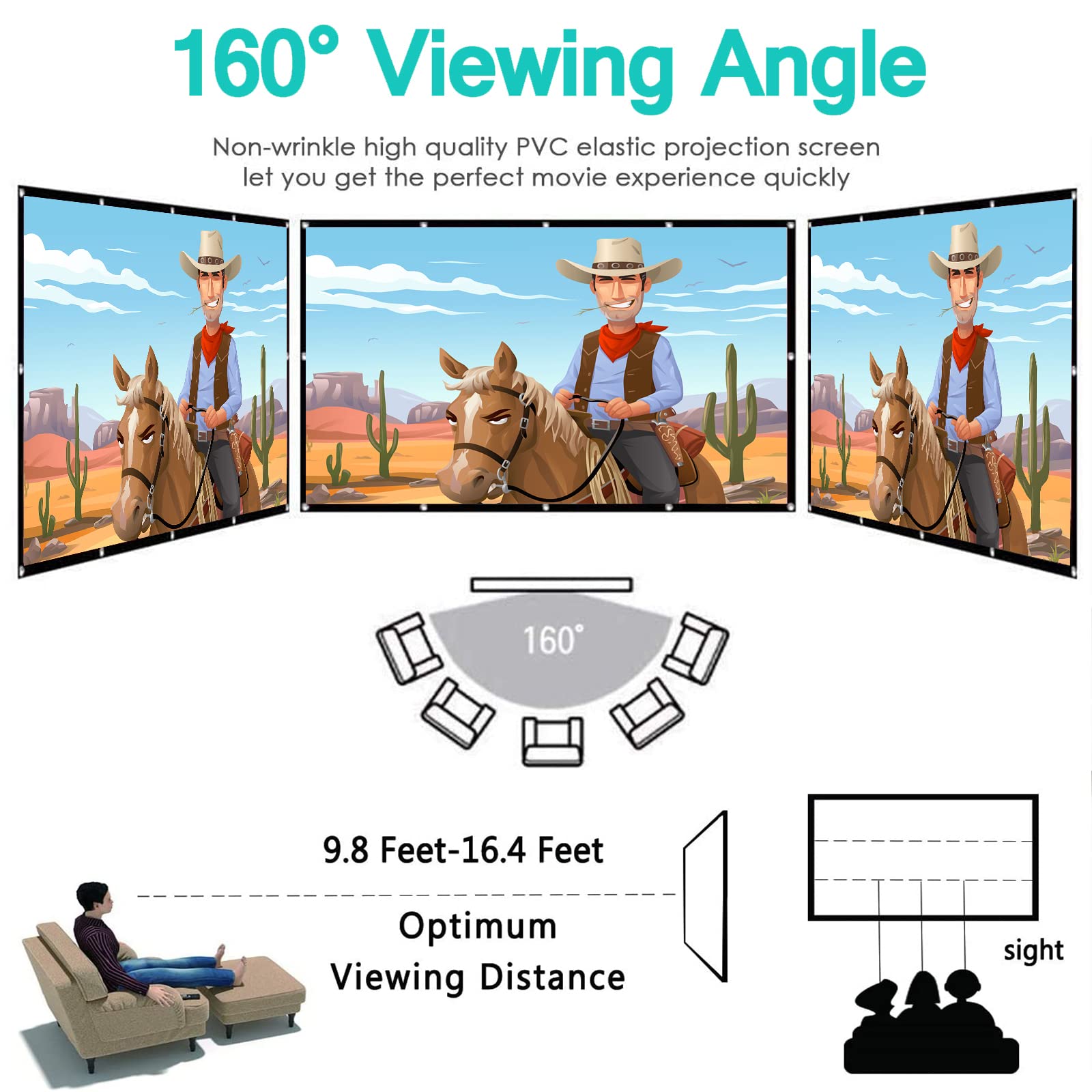 GYUEM 100 inch Projector Screen with Stand, Portable Front & Rear Projection Screen, 4K HD 16:9 Screen Outdoors and Indoors, Setup in Minutes, Home Theater, Presentation