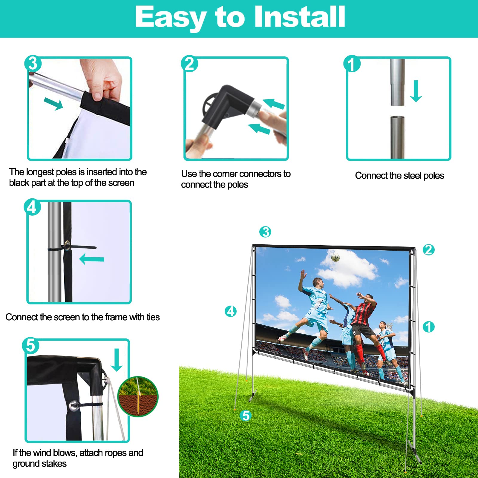 GYUEM 100 inch Projector Screen with Stand, Portable Front & Rear Projection Screen, 4K HD 16:9 Screen Outdoors and Indoors, Setup in Minutes, Home Theater, Presentation