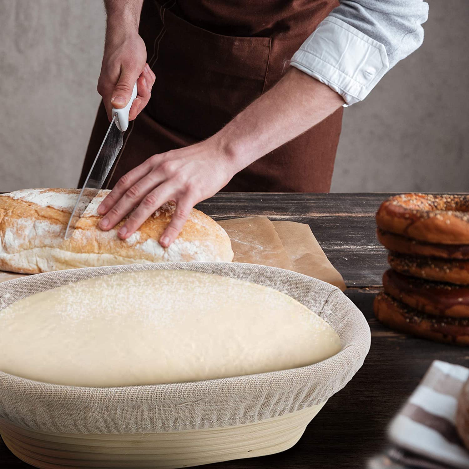Nature's Loaf Banneton Bread Proofing Basket Set | 2 Oval Baskets with Sourdough Bread Baking Supplies - Complete Kit Including Proofing Baskets, Danish Whisk, Bowl Scraper, Dough Scraper, Bread Lame